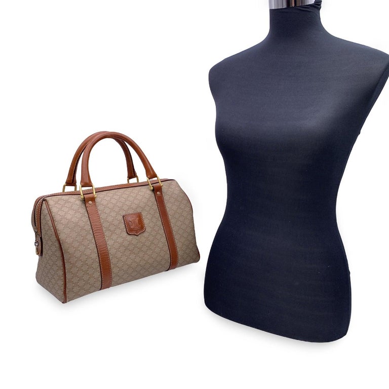 Celine Vintage Beige Macadam Canvas Duffel Duffle Boston Bag For Sale ...