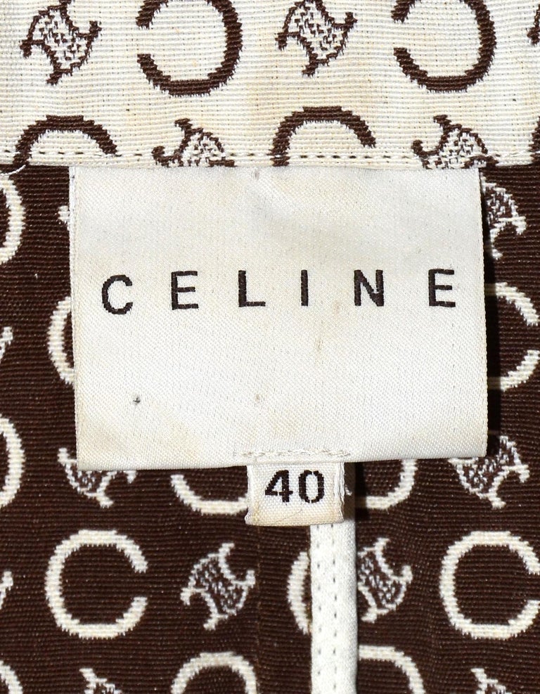 Celine Vintage Beige/Tan Monogram Logo Coat Sz FR40 For Sale at 1stDibs