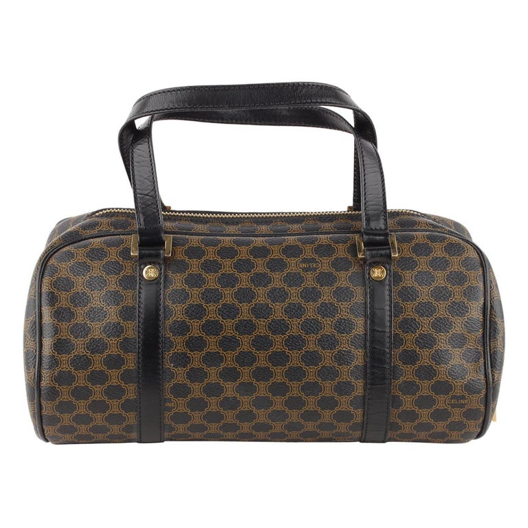 Celine Vintage Black and Brown Macadam Canvas Bowling Bag For Sale at ...