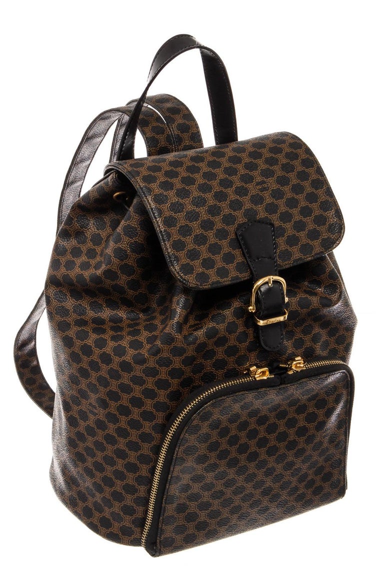 Celine Vintage Black Brown Canvas Leather Macadam Front Pocket Small ...