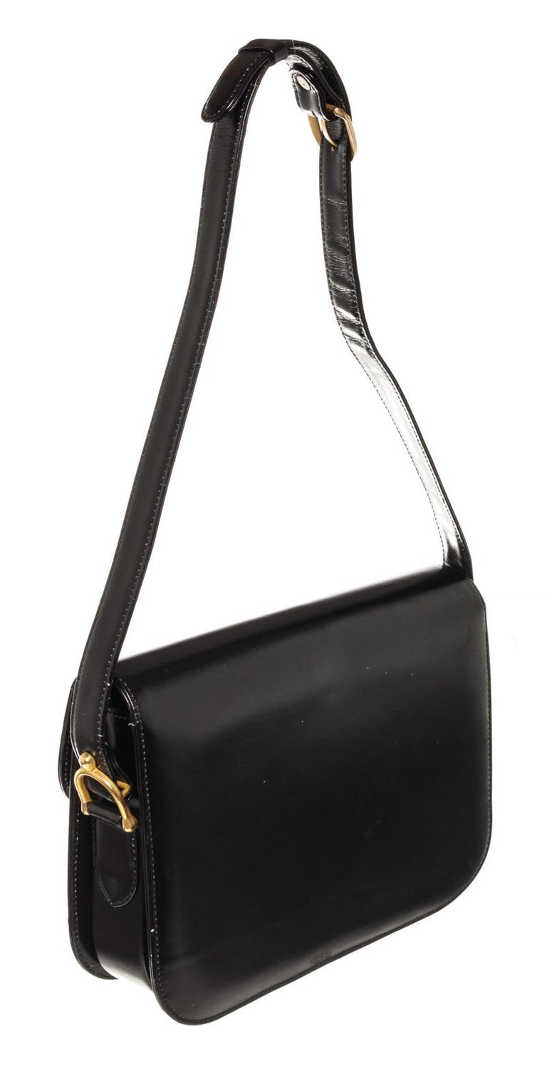Celine Vintage Black Leather Horse Carriage Box Shoulder Bag at 1stDibs