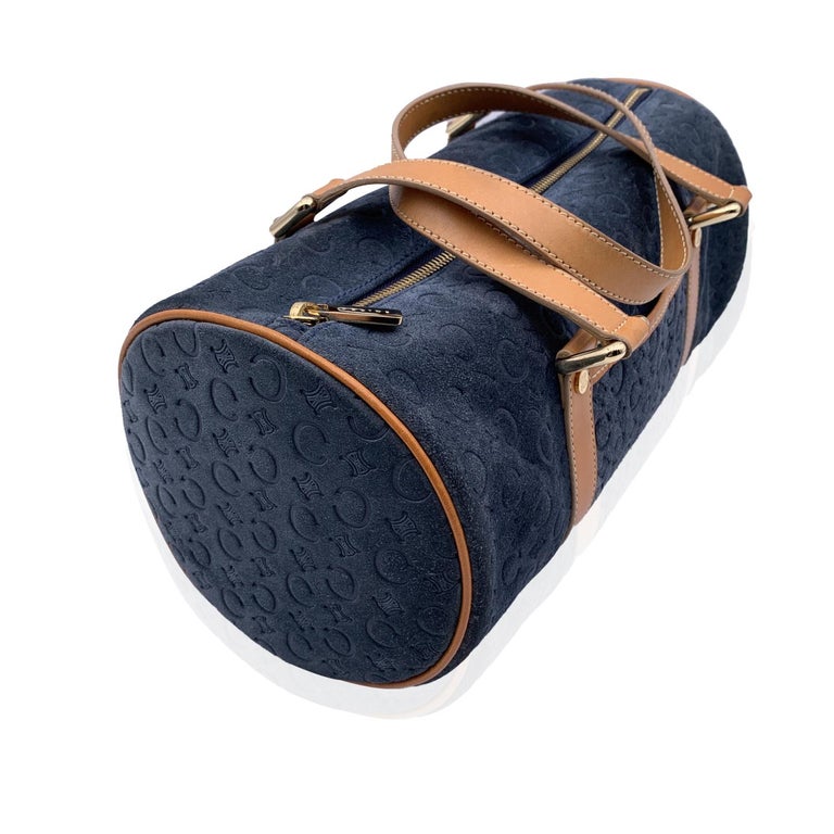Celine Vintage Blue C Macadam Suede Round Top Handle Bag For Sale at ...