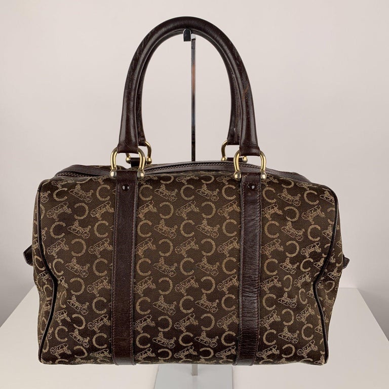 Celine Vintage Brown C Logo Canvas Boston Bag Top Handles For Sale at ...