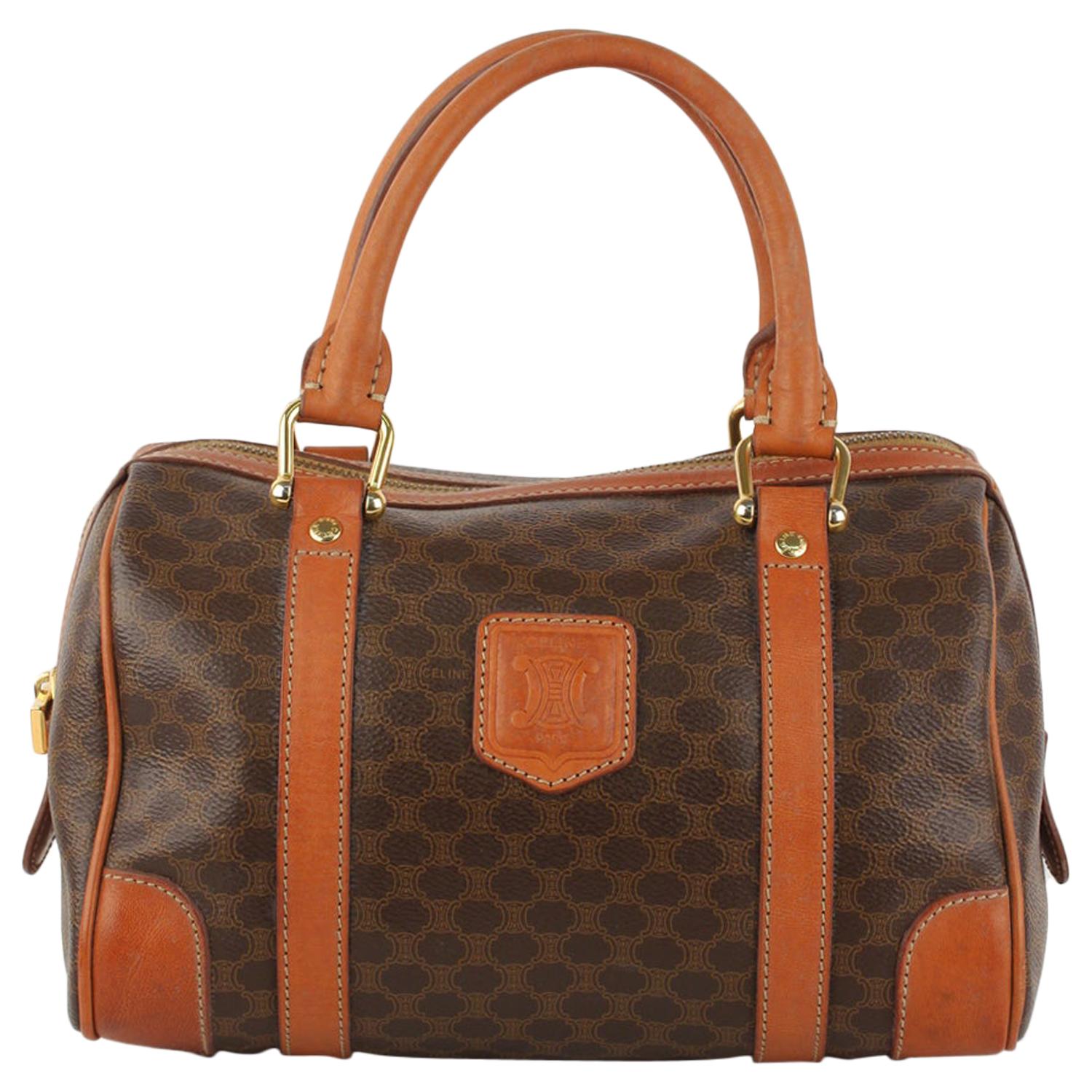 Celine Vintage Brown Macadam Canvas Boston Bag Top Handles For Sale at ...