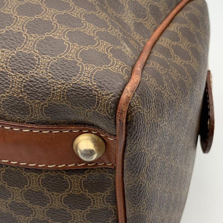 Celine Vintage Brown Macadam Canvas Duffel Duffle Boston Bag For Sale ...