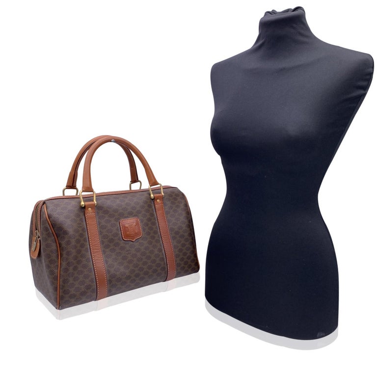 Celine Vintage Brown Macadam Canvas Duffel Duffle Boston Bag For Sale ...