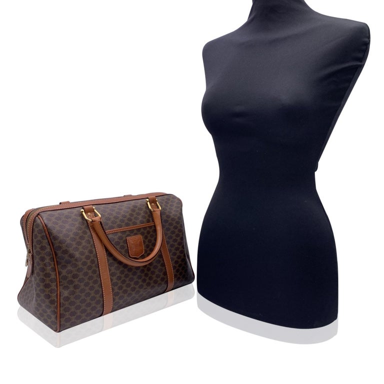 Celine Vintage Brown Macadam Canvas Duffel Duffle Boston Bag For Sale ...