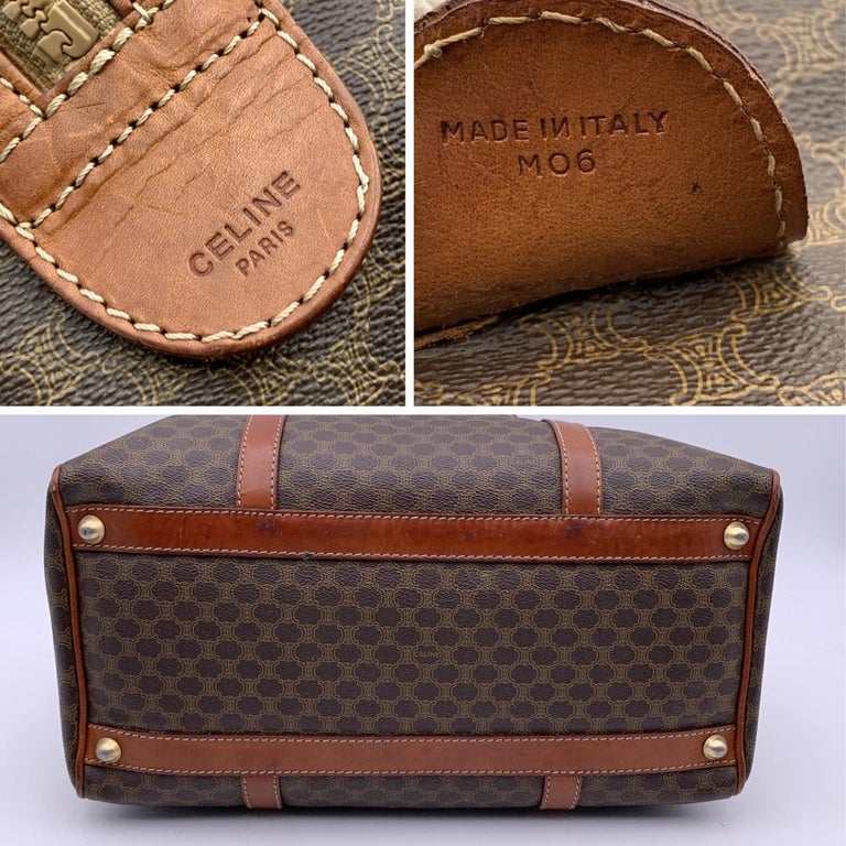 Celine Vintage Brown Macadam Canvas Duffel Duffle Boston Bag For Sale ...