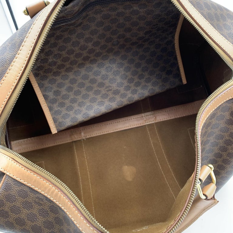 Celine Vintage Brown Macadam Canvas Duffel Duffle Boston Bag at 1stDibs