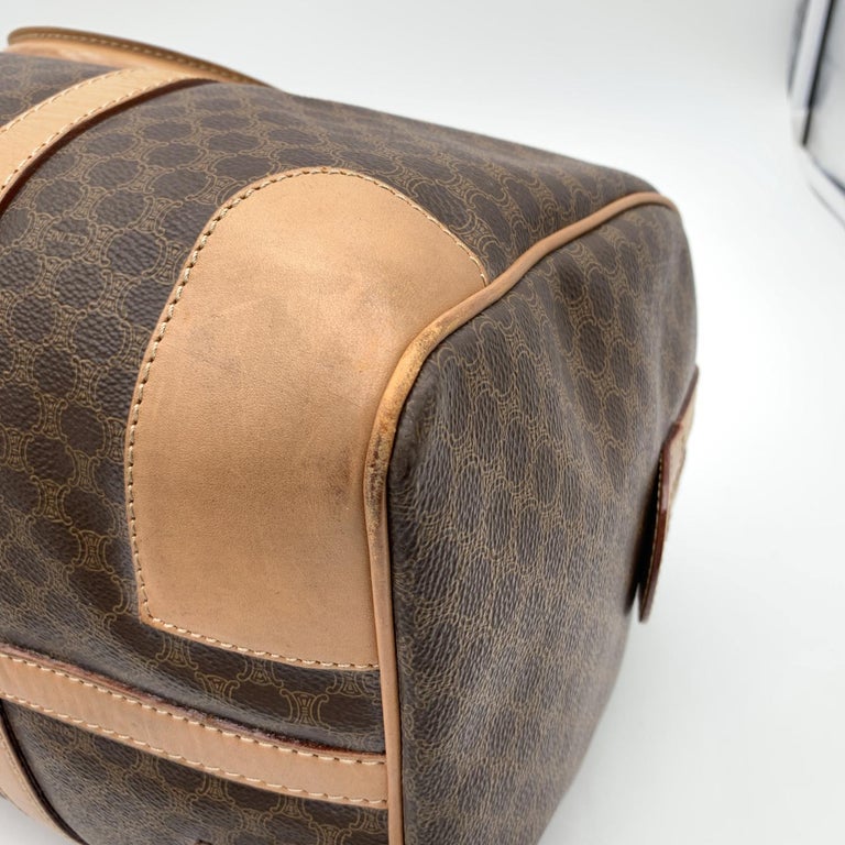 Celine Vintage Brown Macadam Canvas Duffel Duffle Boston Bag at 1stDibs