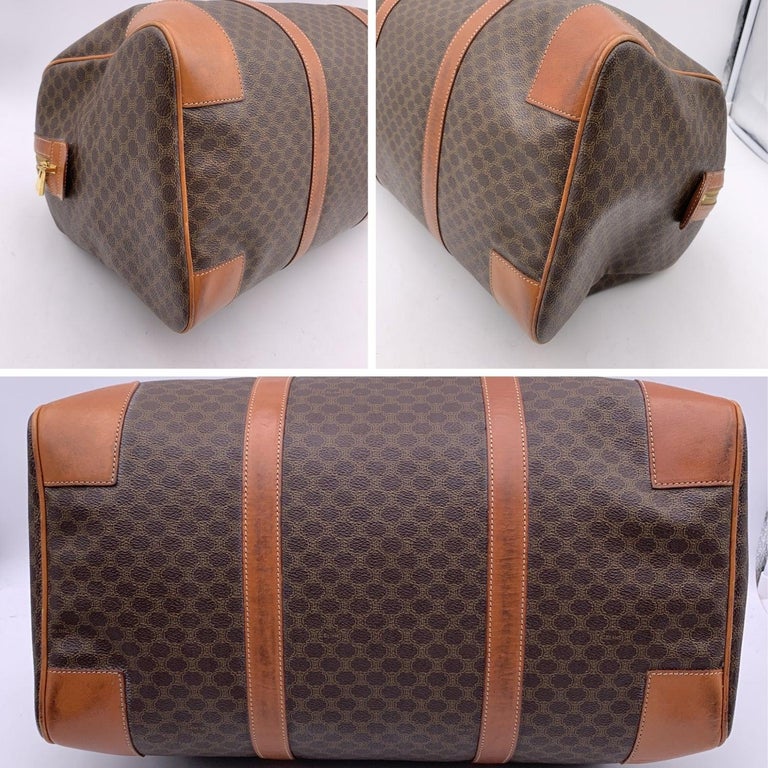 Celine Vintage Brown Macadam Canvas Duffel Duffle Large Boston Bag For ...