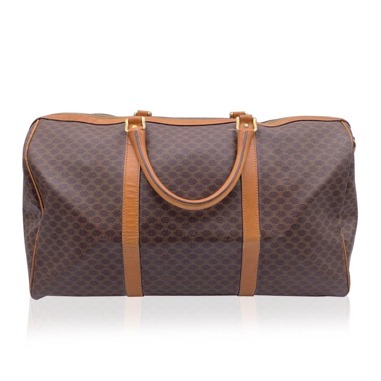 Celine Vintage Brown Macadam Canvas Duffel Duffle Travel Bag For Sale ...