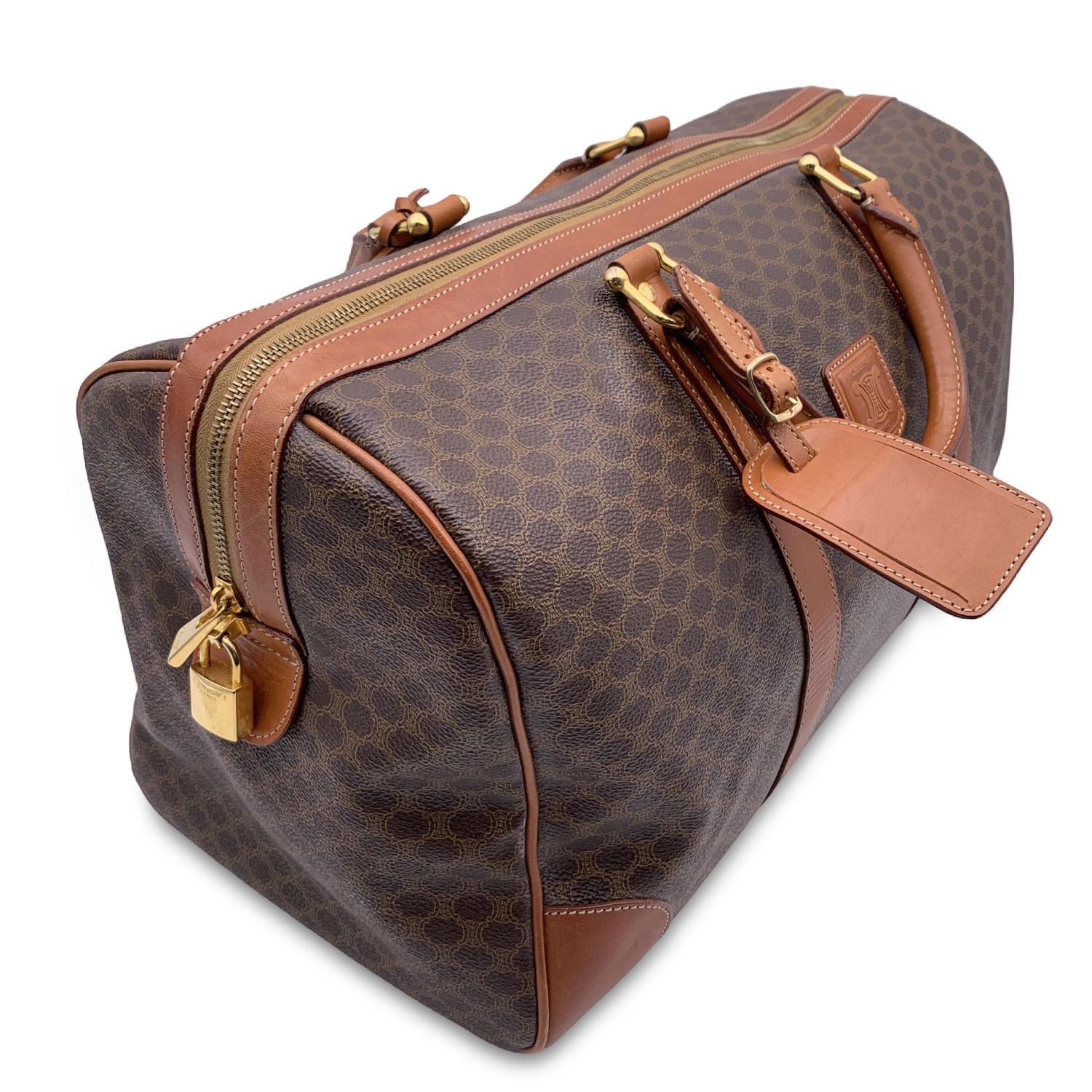 Celine Vintage Brown Macadam Canvas Duffel Duffle Weekend Bag For Sale ...