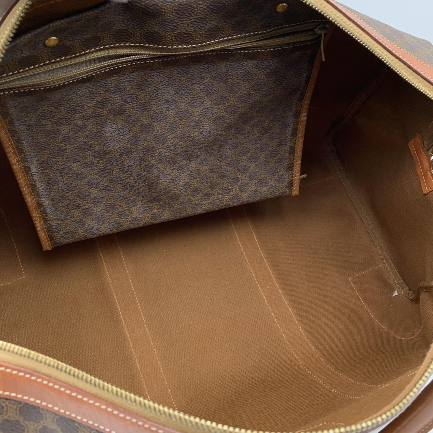 Celine Vintage Brown Macadam Canvas Duffel Duffle Weekend Bag For Sale ...