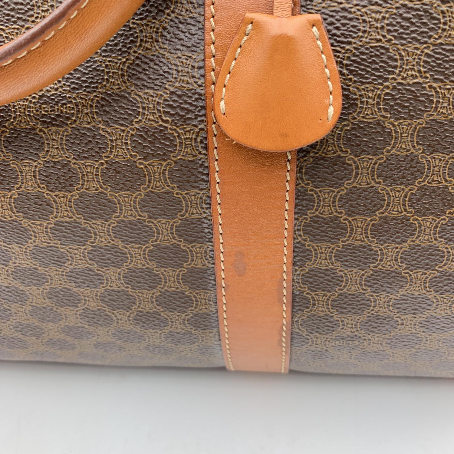 Celine Vintage Brown Macadam Canvas Duffel Duffle Weekend Bag For Sale ...