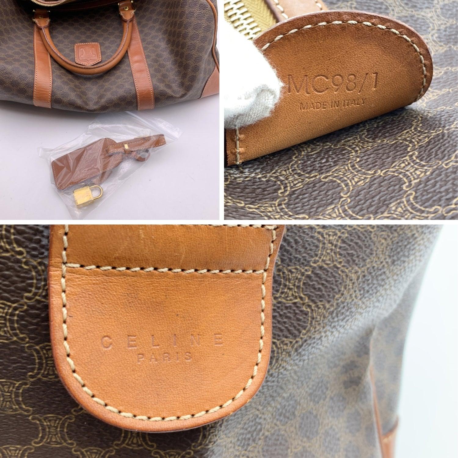Celine Vintage Brown Macadam Canvas Duffle Duffel Travel Bag For Sale ...