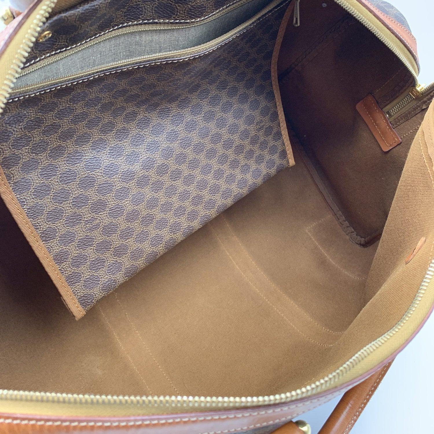 Celine Vintage Brown Macadam Canvas Duffle Duffel Travel Bag For Sale ...