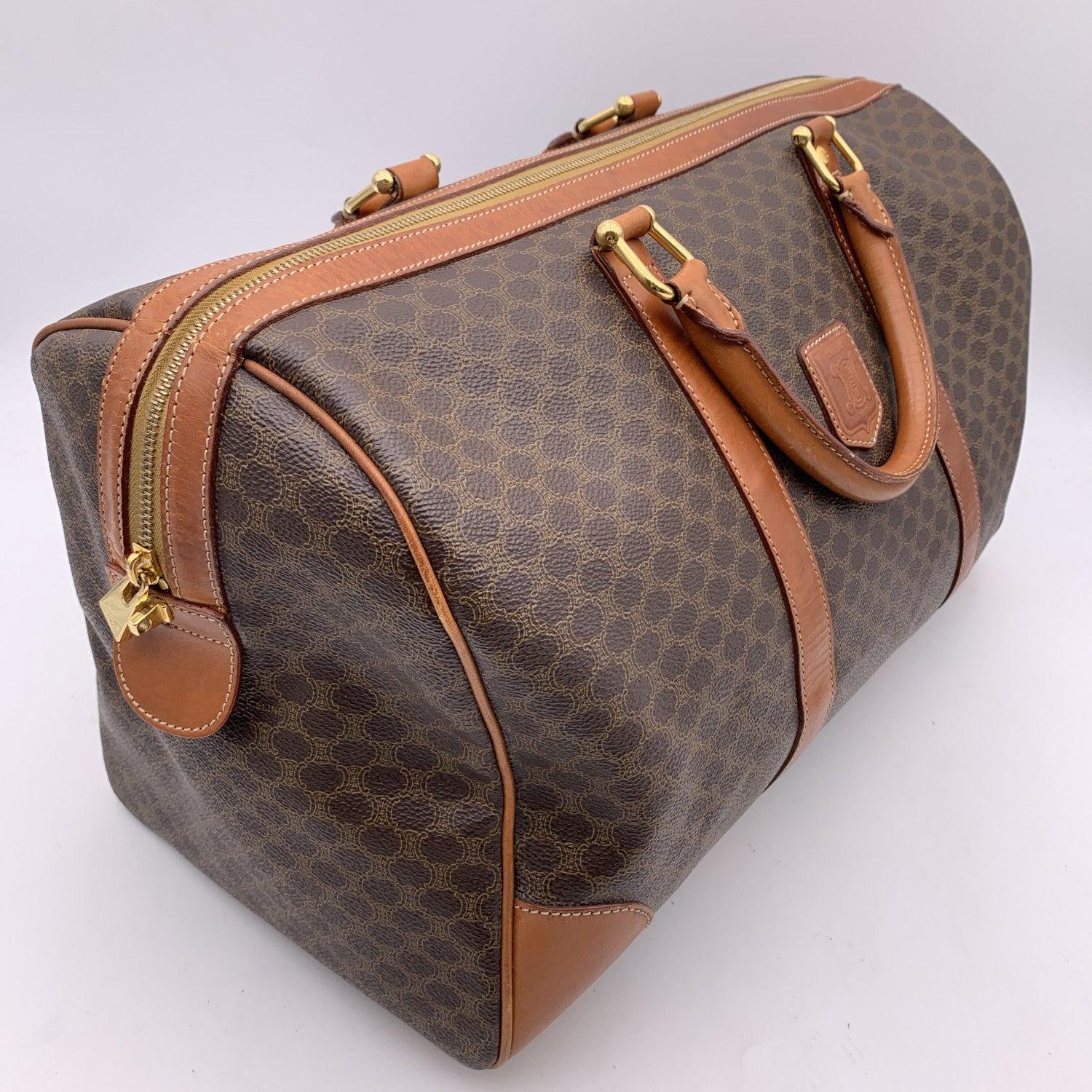 Celine Vintage Brown Macadam Canvas Duffle Duffel Travel Bag For Sale ...