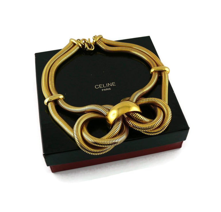 Celine Vintage Chunky Gold Toned Snake Chain Knot Necklace at 1stDibs ...