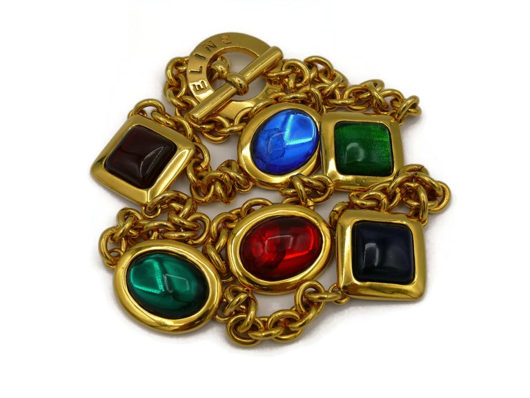 CELINE Vintage Gold Tone Chain Glass Cabochons Necklace/Belt For Sale ...