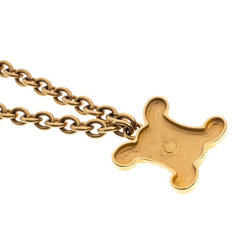 Celine Vintage Gold Tone Logo Pendant Blazon Necklace at 1stDibs