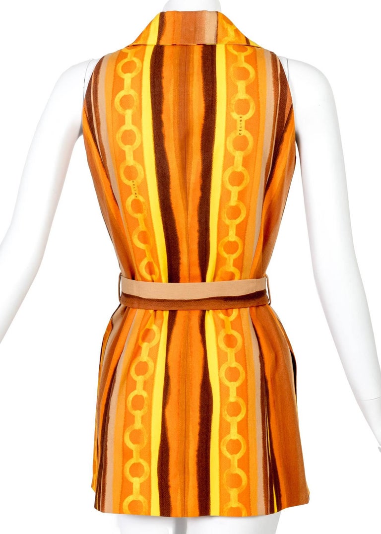 Celine Vintage Mod Stripe Print Belted Tunic Vest For Sale at 1stDibs