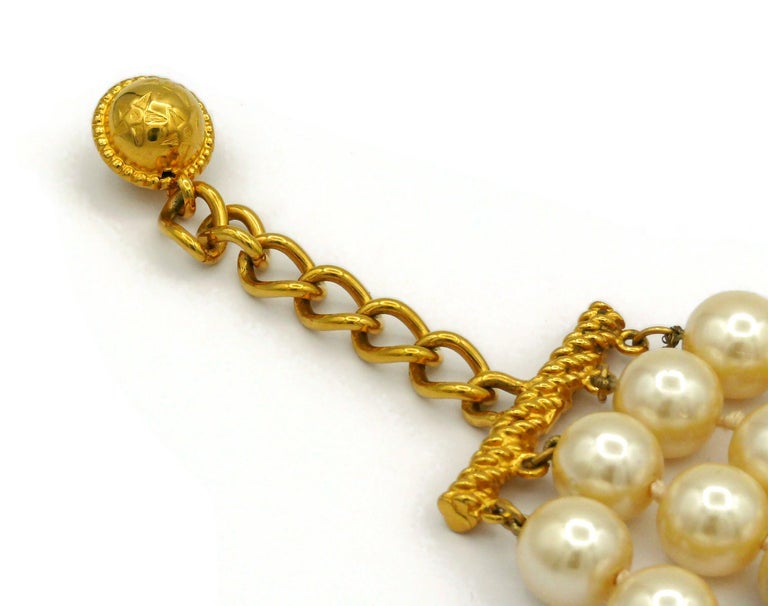 CELINE Vintage Multi Strand Pearl Necklace For Sale at 1stDibs