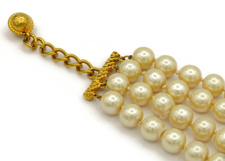 CELINE Vintage Multi Strand Pearl Necklace For Sale at 1stDibs