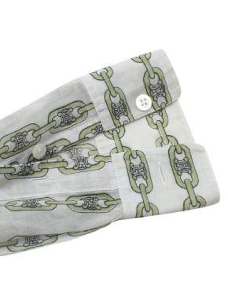 Celine Vintage Sheer Mint Green Chain Logo Print Cotton Shirt For Sale ...