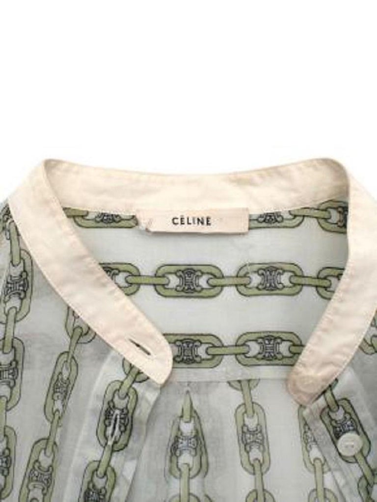Celine Vintage Sheer Mint Green Chain Logo Print Cotton Shirt For Sale ...