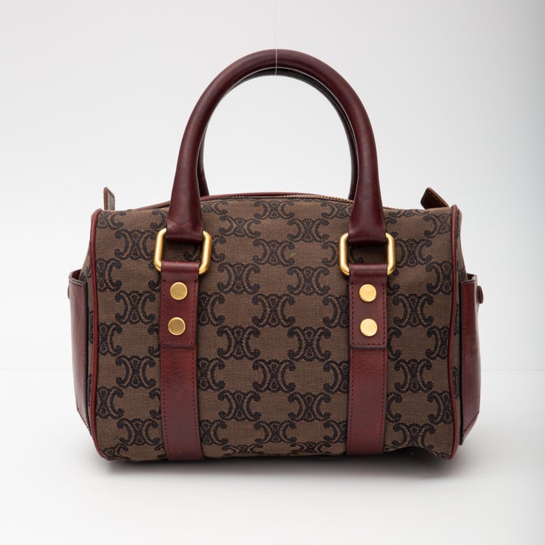Celine Vintage Taupe Fabric Burgundy Leather Boston Bag 2009 For Sale ...