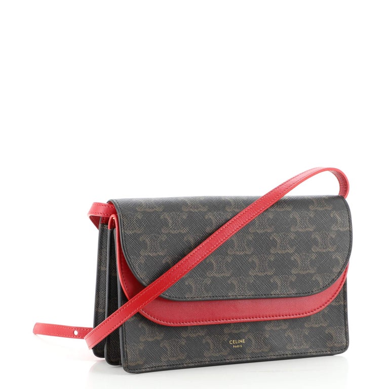 Celine Wallet on Strap Triomphe Coated Canvas For Sale at 1stDibs