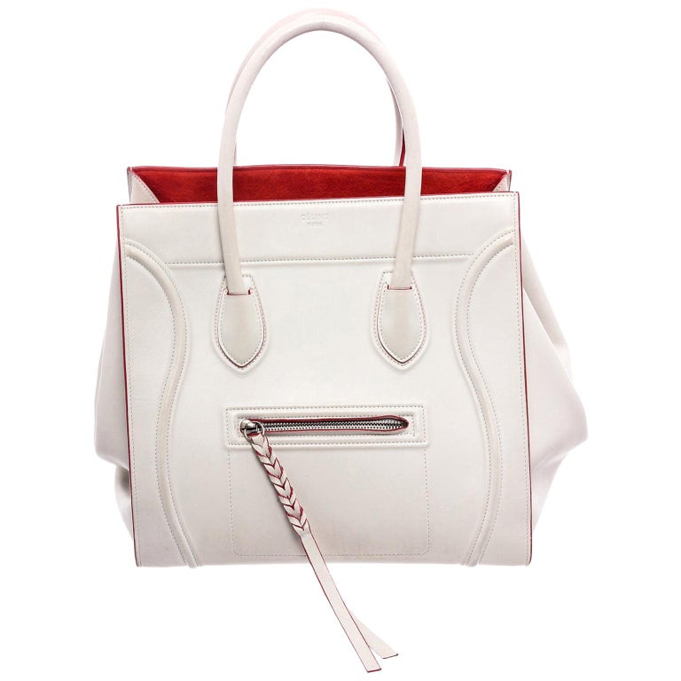 Celine White Red Leather Suede Phantom Luggage Bag at 1stDibs