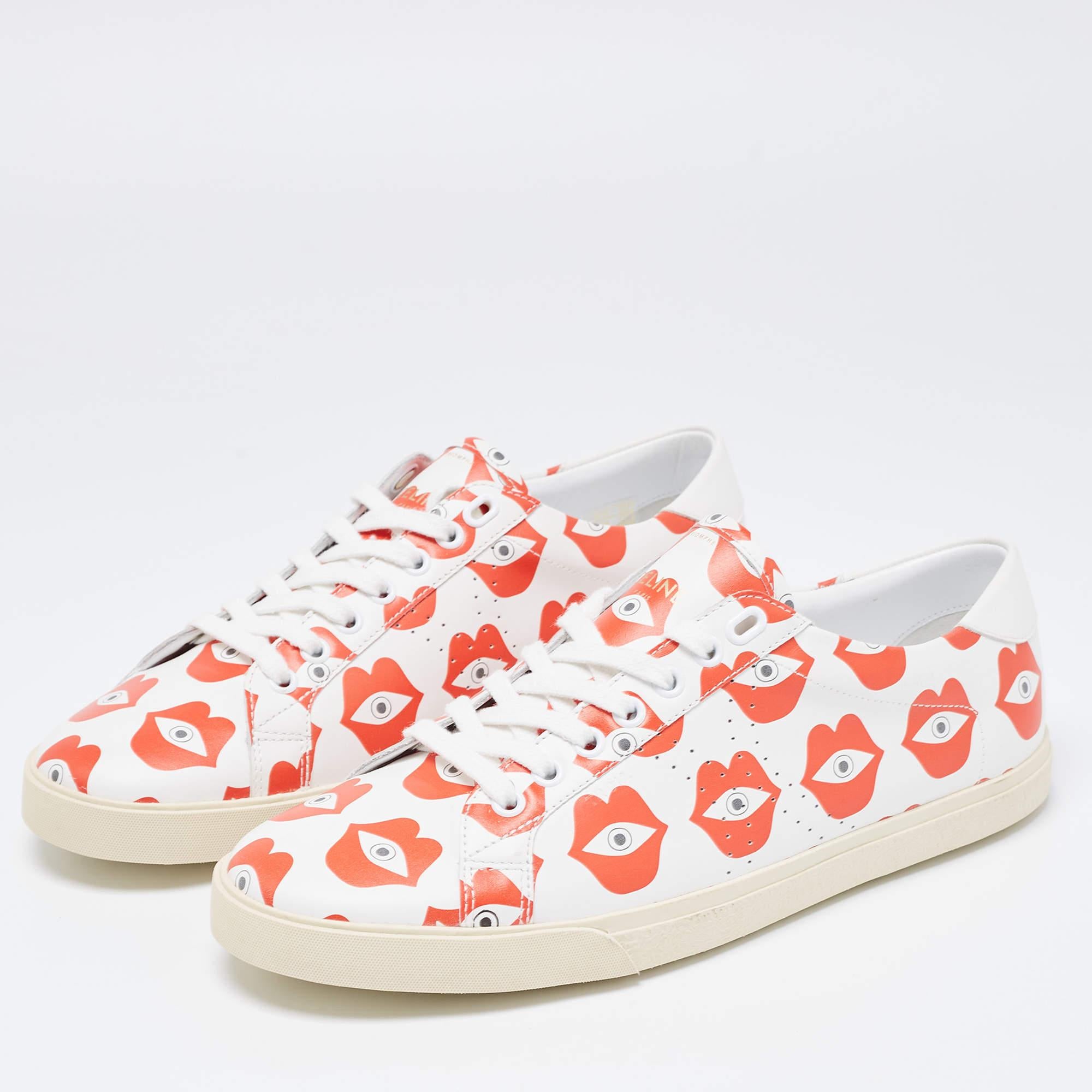 Celine White/Red Lip Eye Print Leather Low Top Sneakers Size 41 For ...