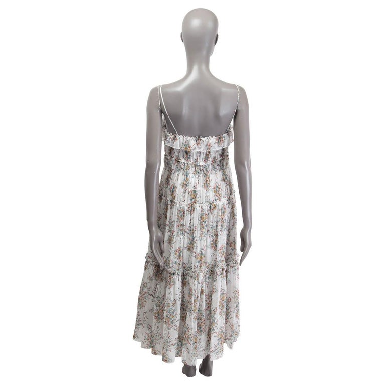 CELINE white silk FLORAL TIERED MIDI Dress S For Sale at 1stDibs