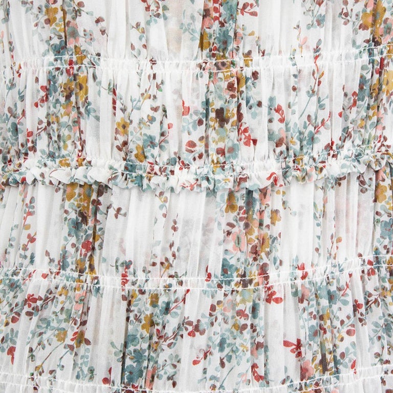 CELINE white silk FLORAL TIERED MIDI Dress S For Sale at 1stDibs