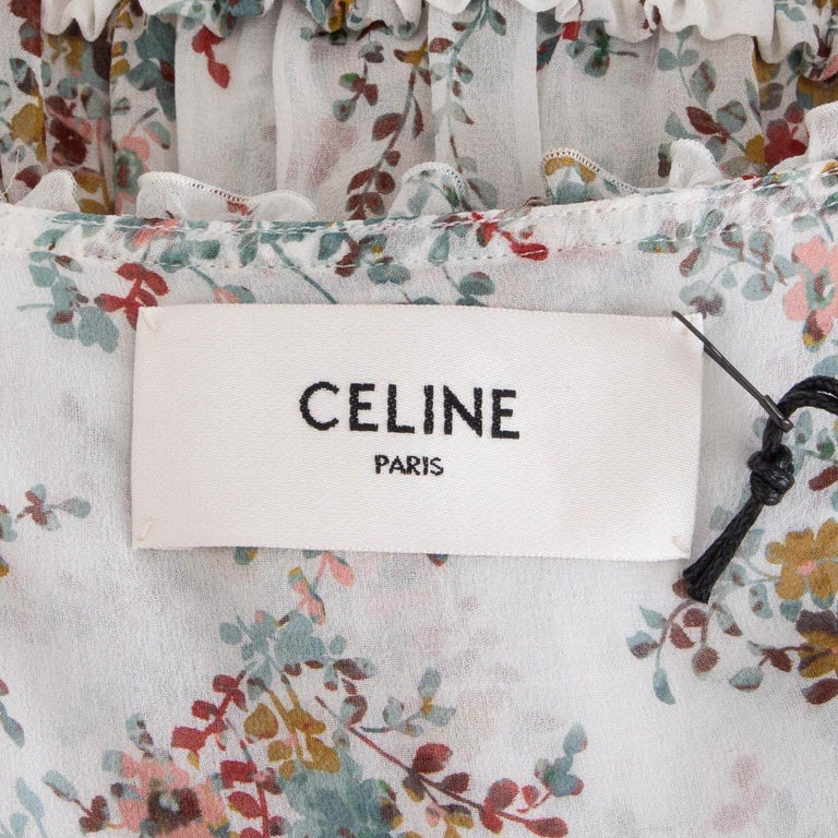 CELINE white silk FLORAL TIERED MIDI Dress S For Sale at 1stDibs