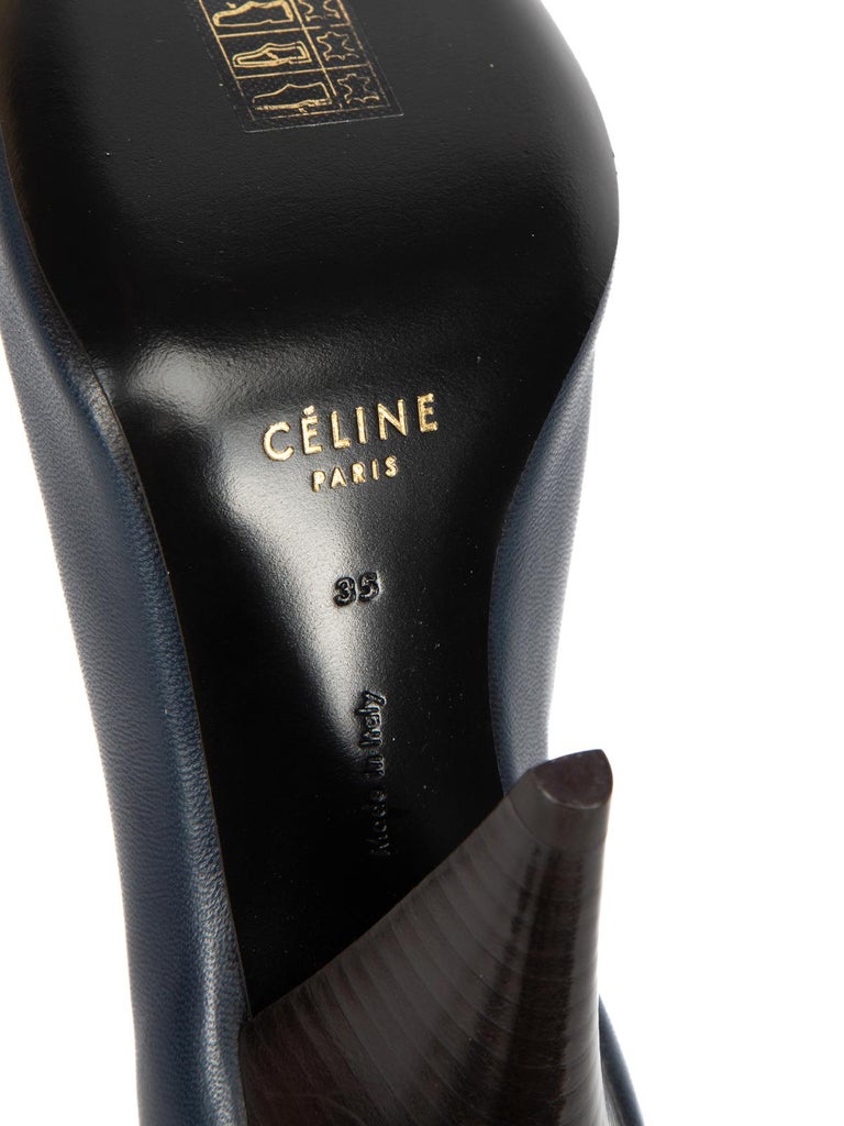Céline Women's Navy Blue Leather Closed Toe Booties For Sale at 1stDibs