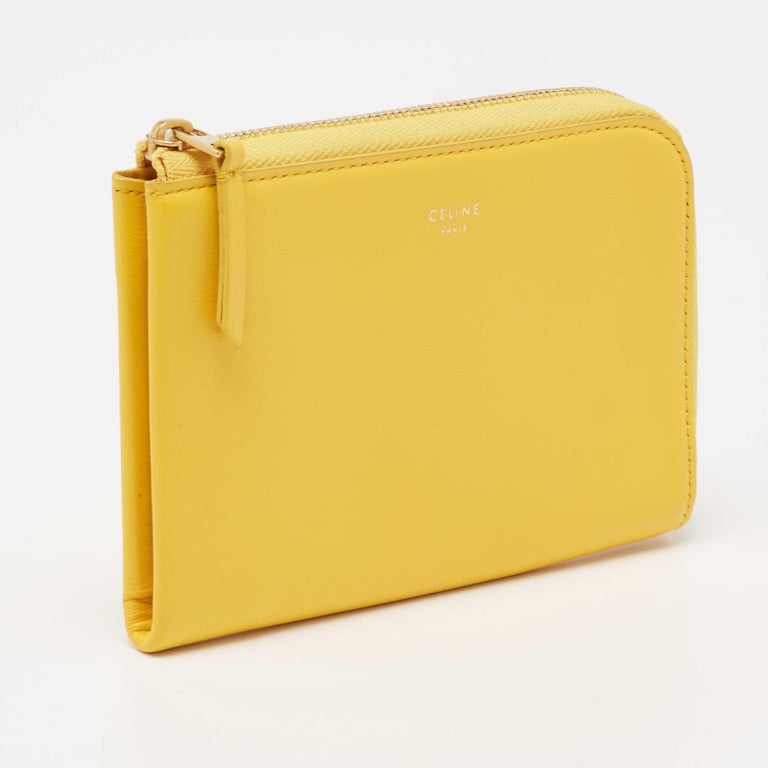 Celine Yellow Leather Half Zip Multifunction Wallet For Sale at 1stDibs