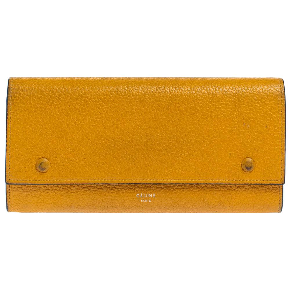 Celine Yellow Leather Half Zip Multifunction Wallet For Sale at 1stDibs