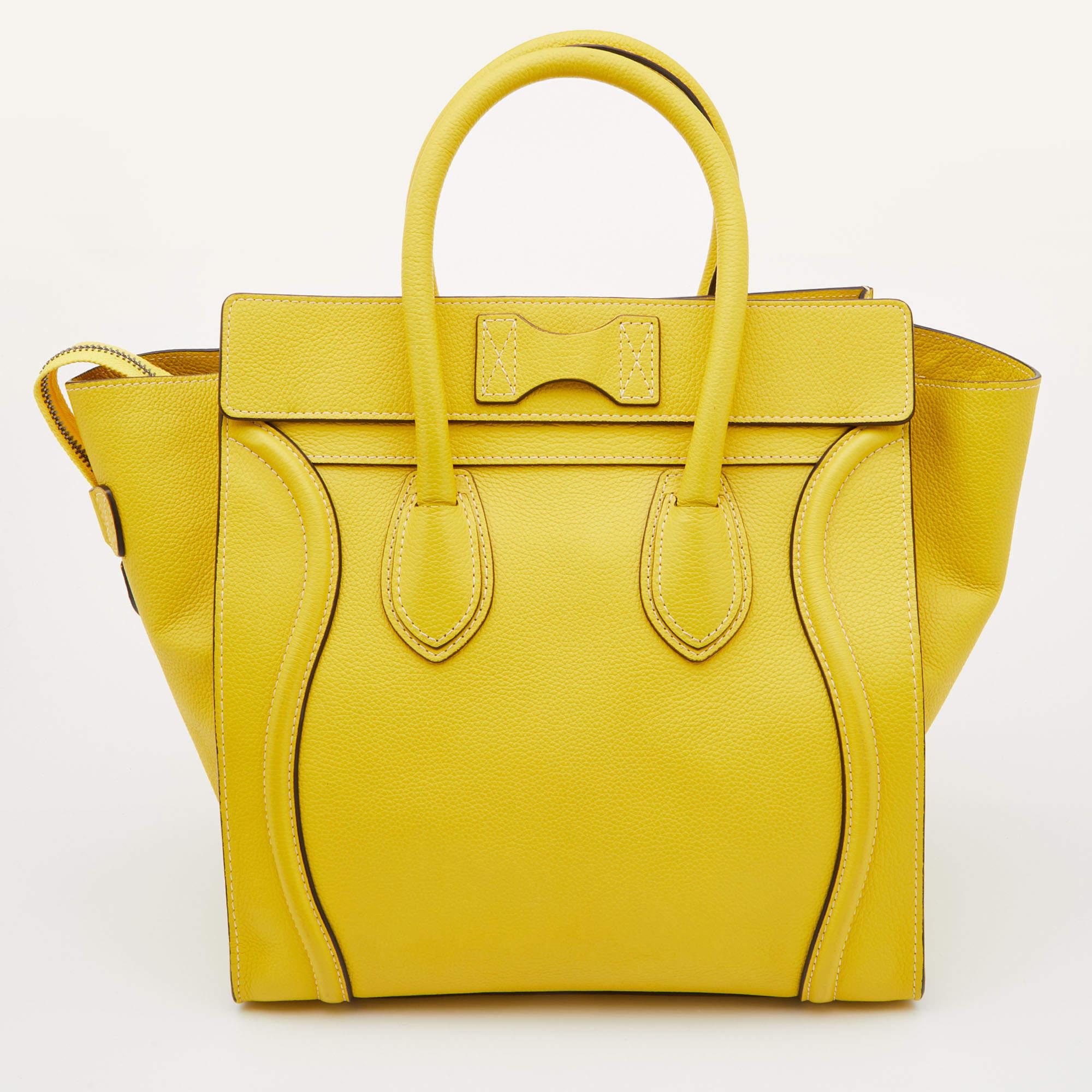 Celine Yellow Leather Mini Luggage Tote For Sale at 1stDibs