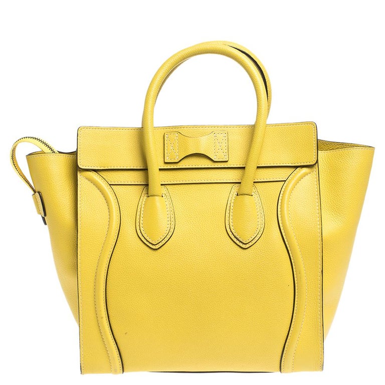 Celine Yellow Leather Mini Luggage Tote For Sale at 1stDibs | celine bag