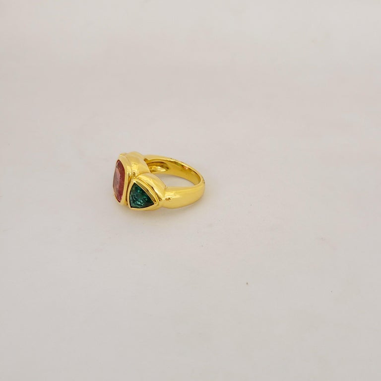 Cellini 18 Karat Yellow Gold 6.63 Carat Rubellite and Green Tourmaline ...