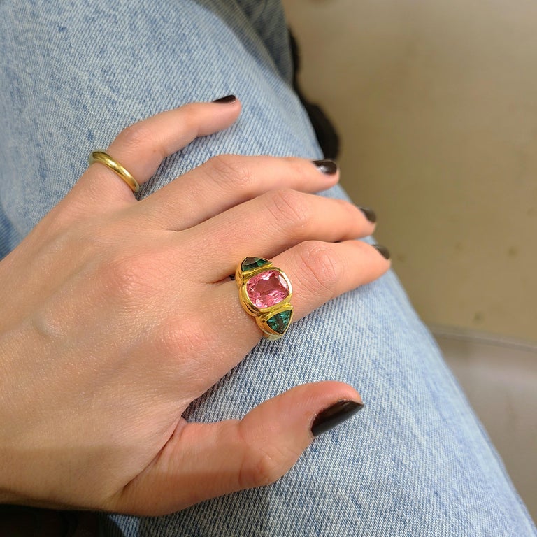 Cellini 18 Karat Yellow Gold 6.63 Carat Rubellite and Green Tourmaline ...