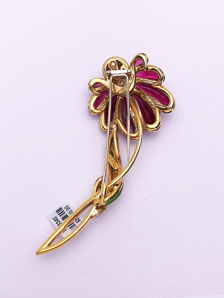 Cellini 18 Karat Gold, Diamonds, Rubellite and Green Tourmaline Flower ...