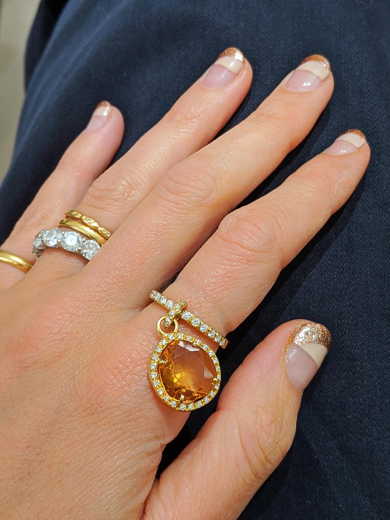 Cellini Jewelers 18 Karat Gold Ring With Diamonds And 90ct Pear Shaped