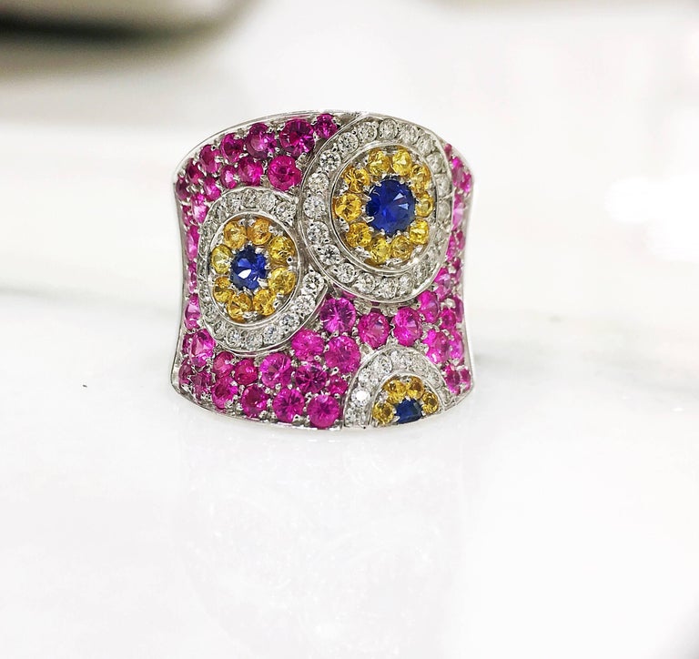 Cellini Jewelers 18kt white gold, 3.07 MultiColor Sapphire and Diamond ...