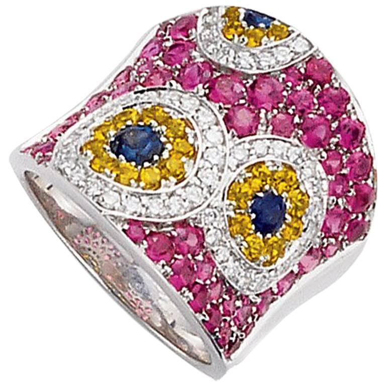 Cellini Jewelers 18kt white gold, 3.07 MultiColor Sapphire and Diamond ...