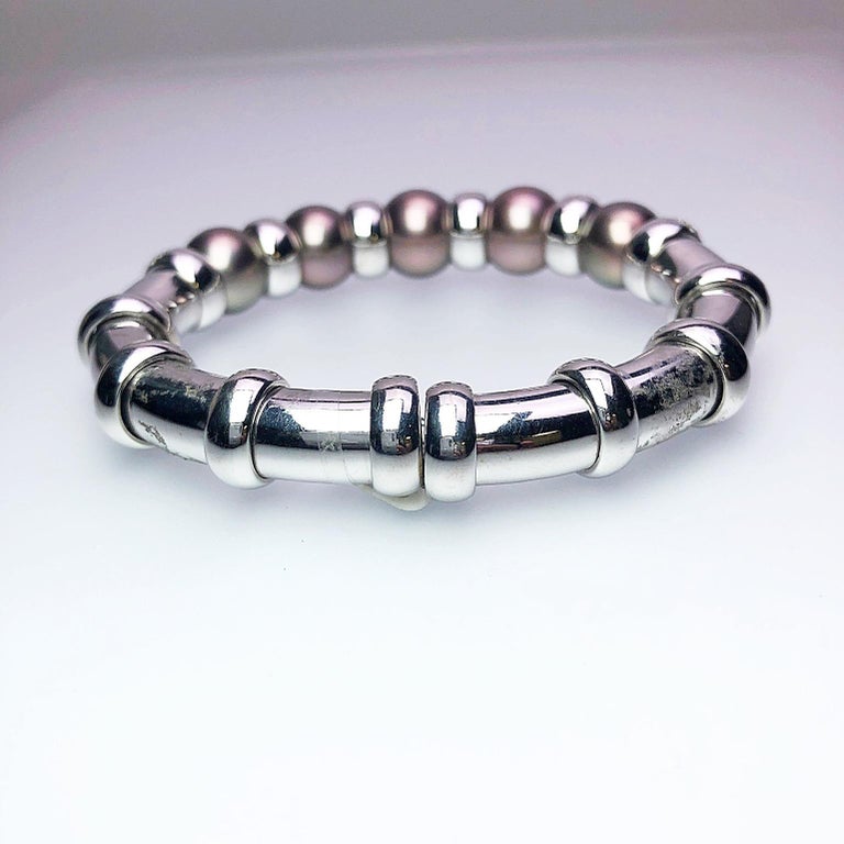 18 Karat White Gold Tahitian Pearl Bangle, 2 Carat Diamond Rondelles ...