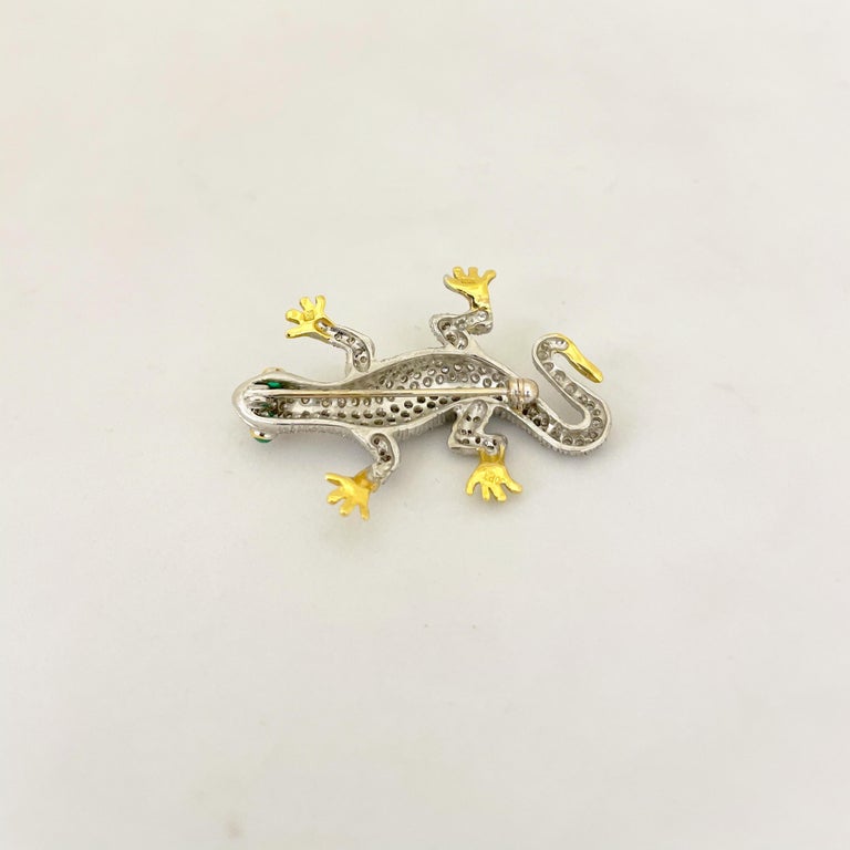 Platinum/ 18 Karat Yellow Gold 2.67 Carat Diamond Salamander Brooch For ...